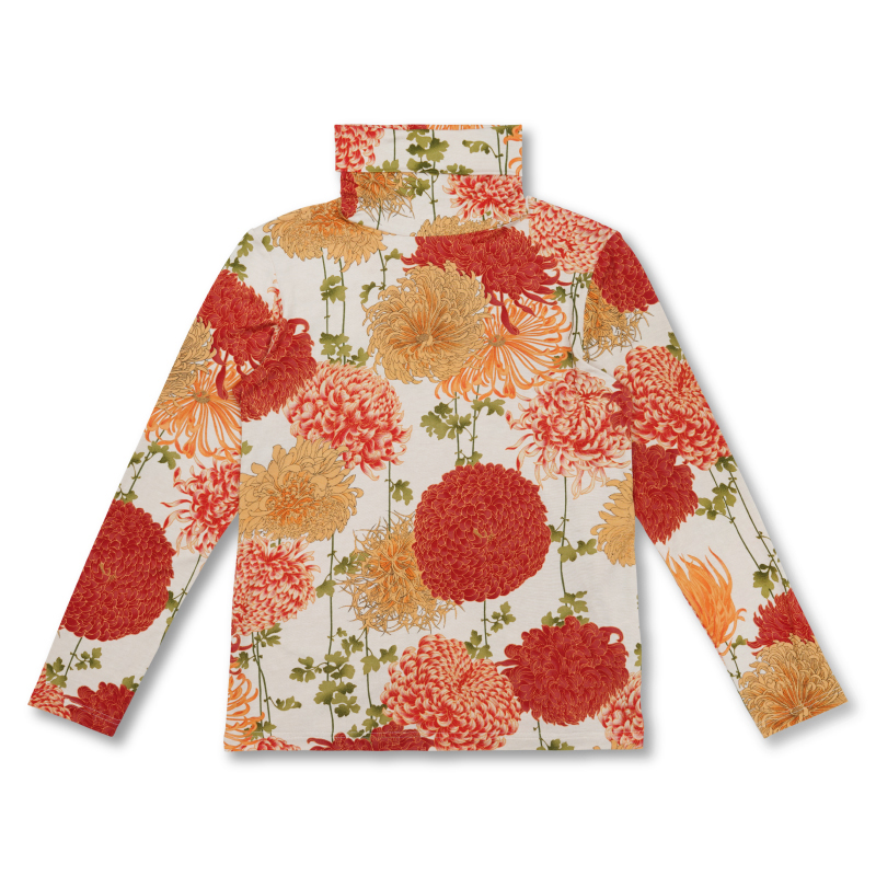 花柄 タートルネック長袖 ＜彩り菊蔦文様/砂色＞ | 京友禅アロハシャツ【Pagong】公式オンラインショップ