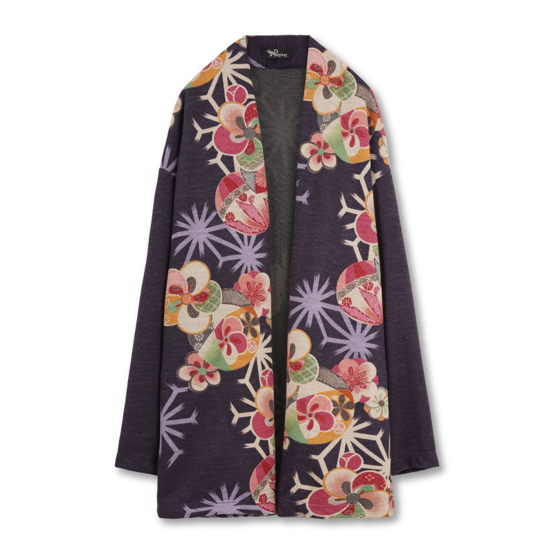 和柄 カーディガン＜麻の葉/紫＞ | 京友禅アロハシャツ【Pagong】公式オンラインショップ